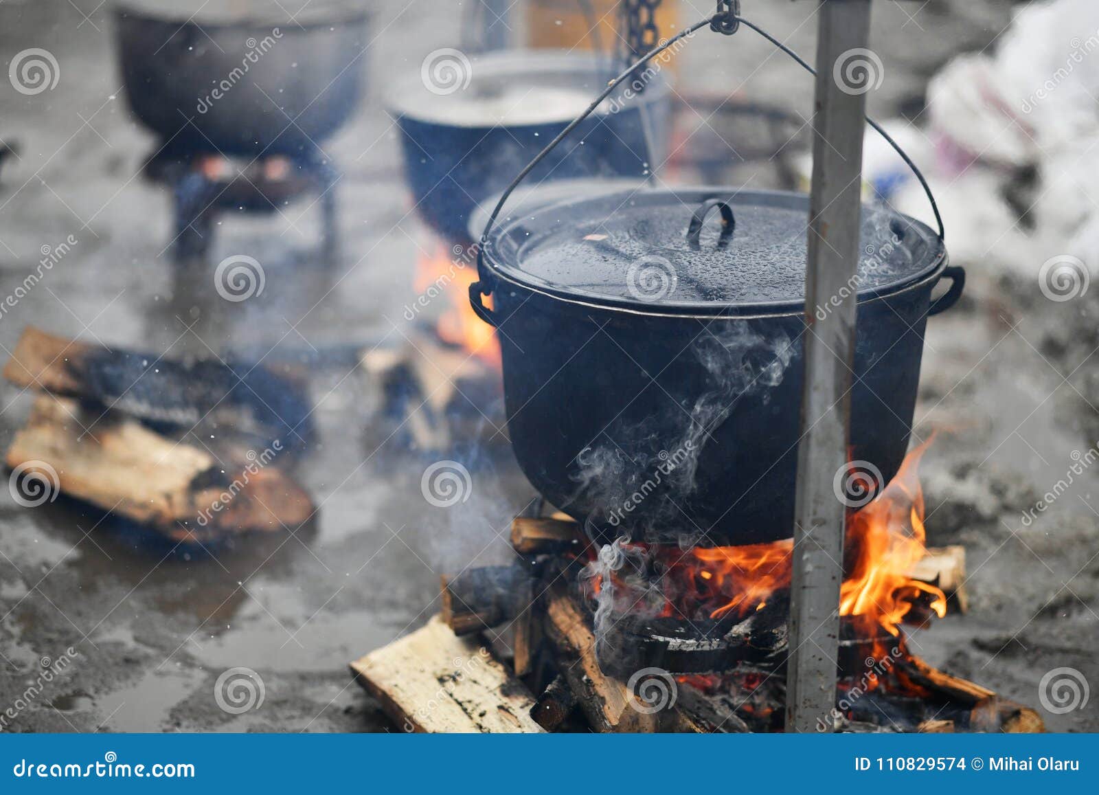 Cauldrons over the fire stock photo. Image of fresh - 110829574