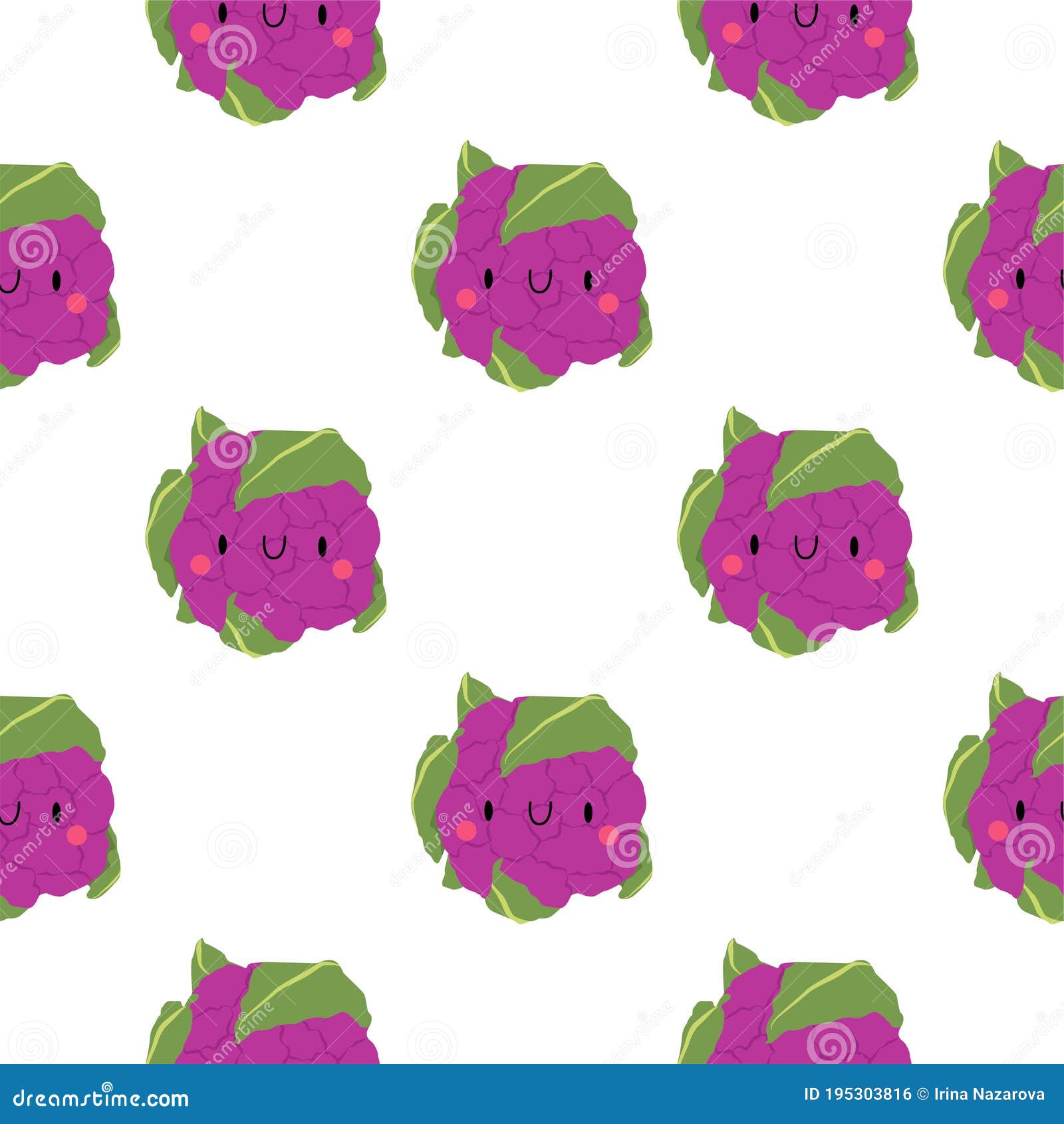 Kawaii Cartoon Cauliflower. Seamless Patterns Stock Vector ...