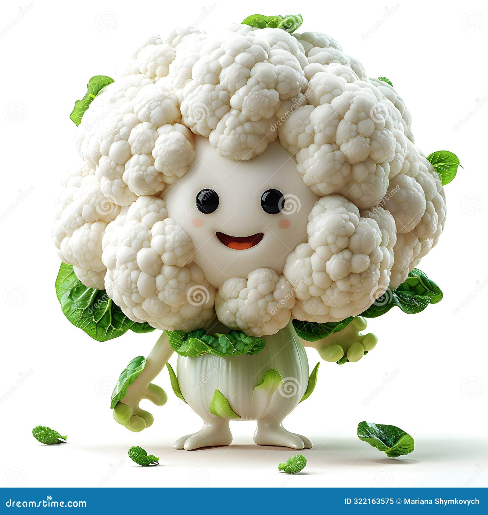Cauliflower 3d Character Isolated on White Background. Fun Cauliflower ...