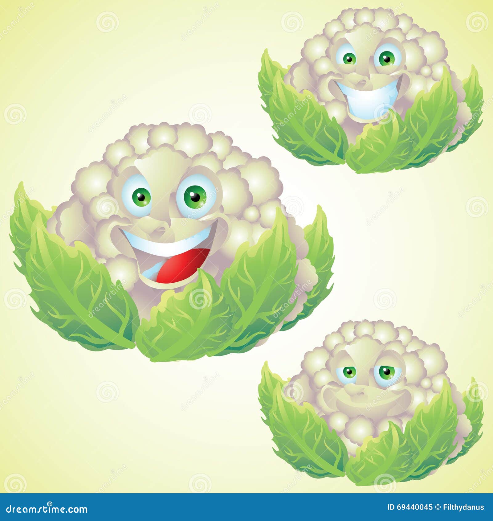 Cauliflower Face Expression Cartoon Character Set Stock Vector ...