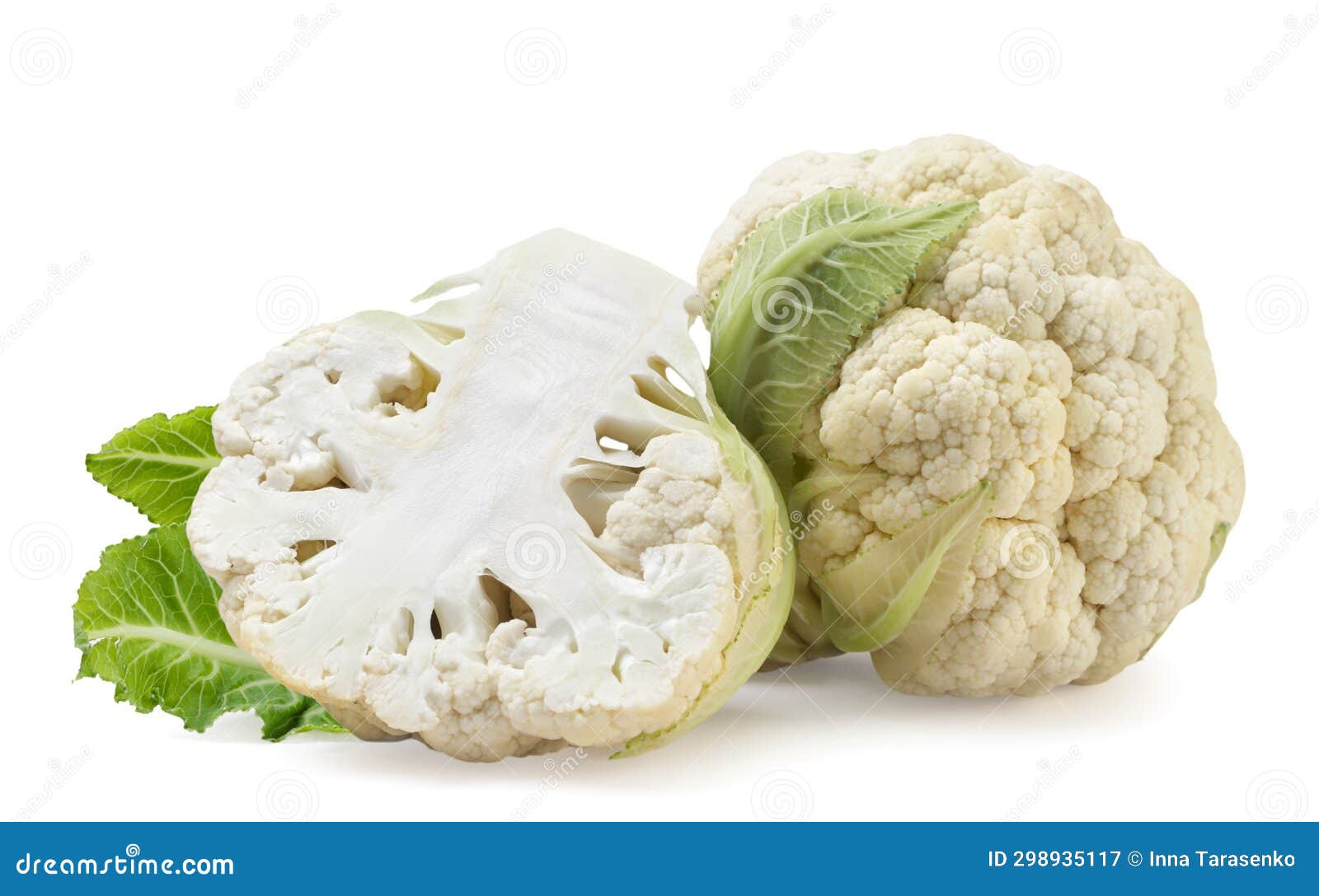 Cauliflower and Half with a Leaves on a White Background. Isolated ...