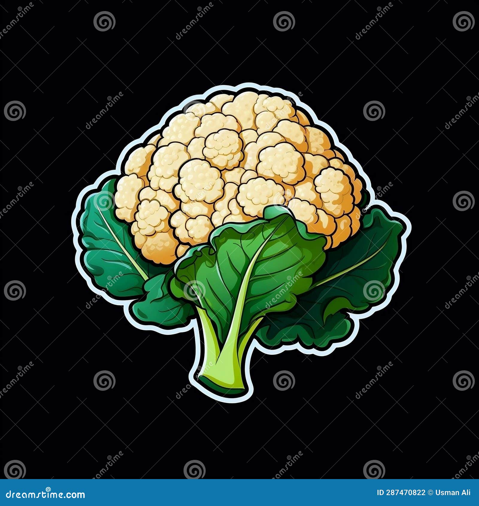 Cauliflower Sticker on Black Background. AI Stock Illustration ...