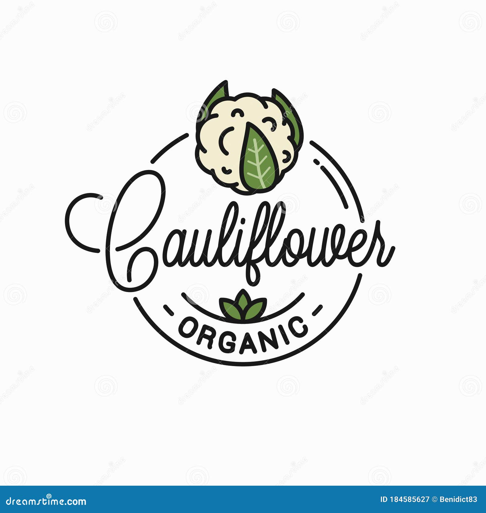 Cauliflower Vegetable Logo. Round Linear On White Cartoon Vector ...