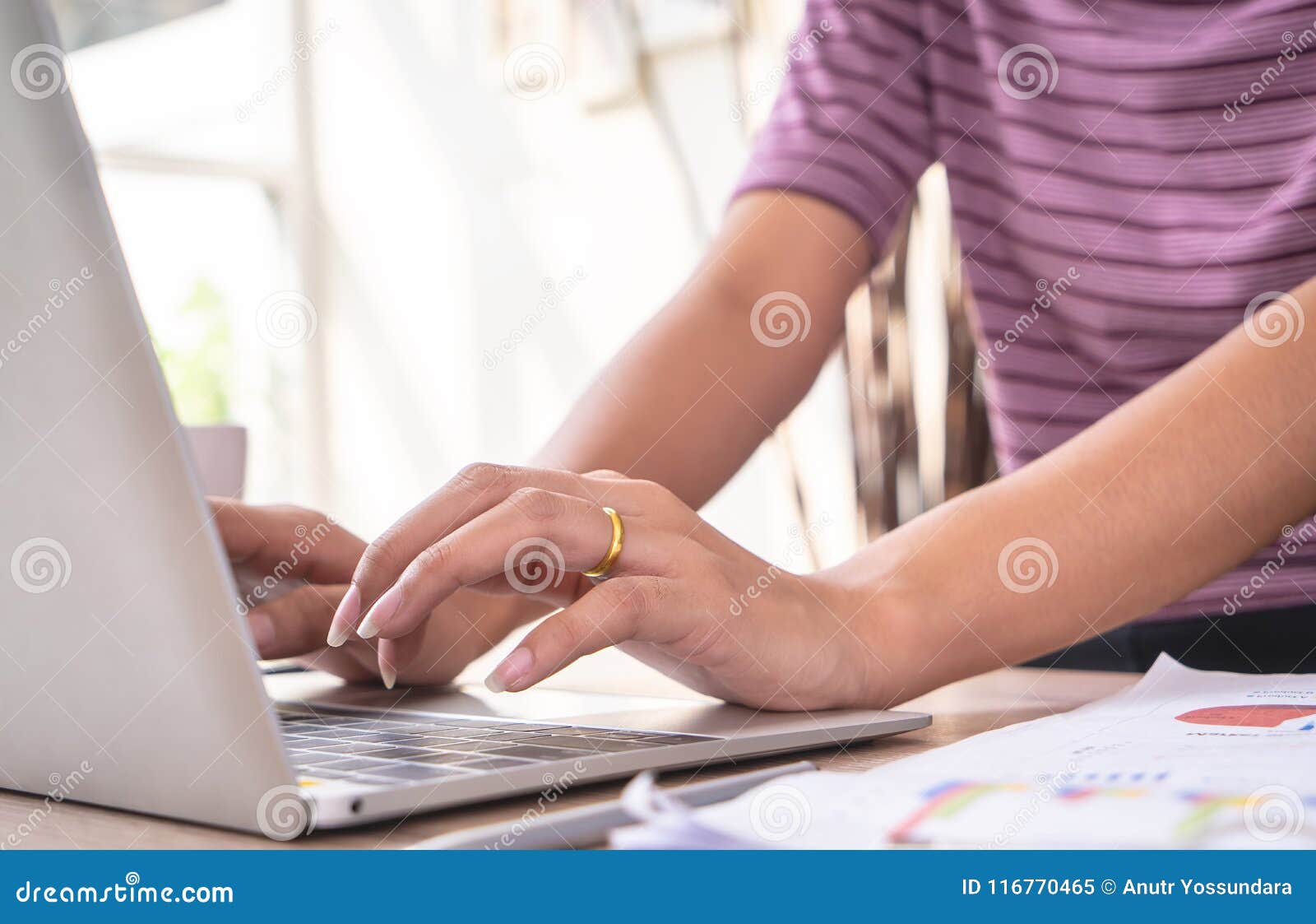 Female Worker Hand Typing Using Computer Laptop Stock Image - Image of ...