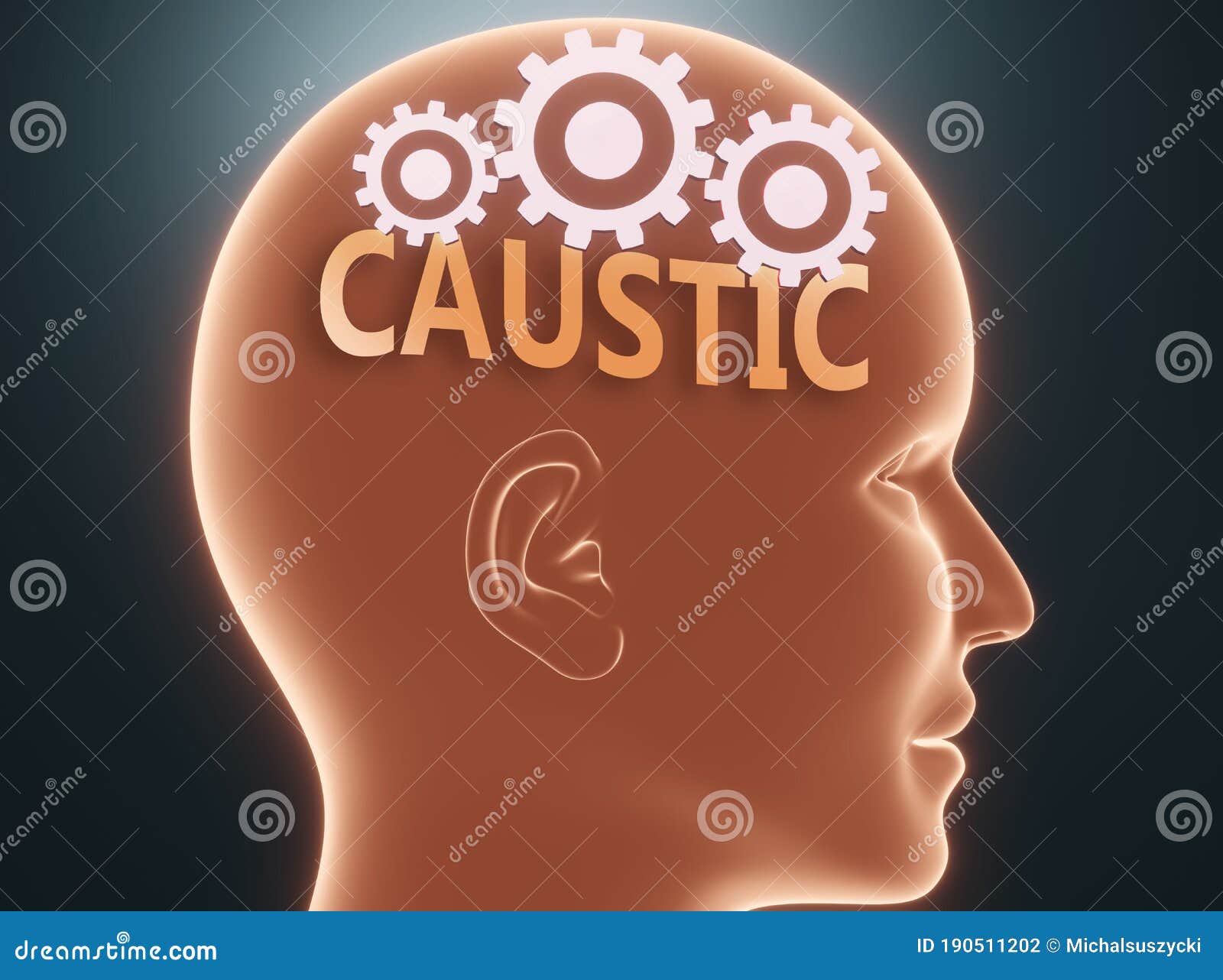 Caustic Inside Human Mind - Pictured As Word Caustic Inside a Head with ...