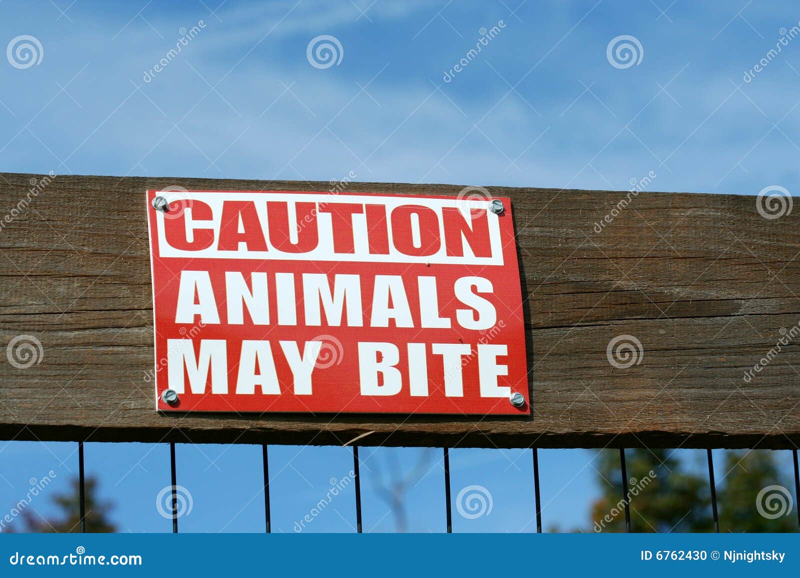 Caution Animals May Bite Sign Stock Photo - Image of wooden, blue: 6762430