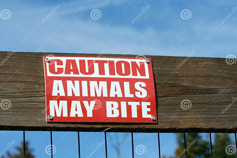 Caution Animals May Bite Sign Stock Photo - Image of wooden, blue: 6762430
