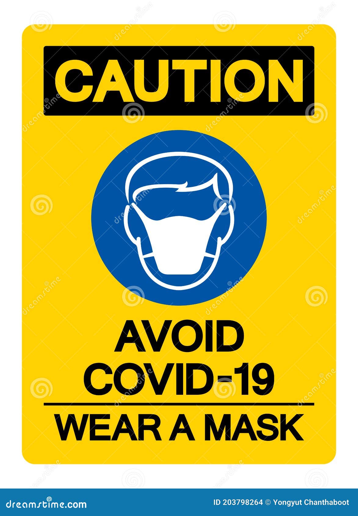 Caution Avoid Covid-19 Wear Face Mark Symbol Sign,Vector Illustration ...