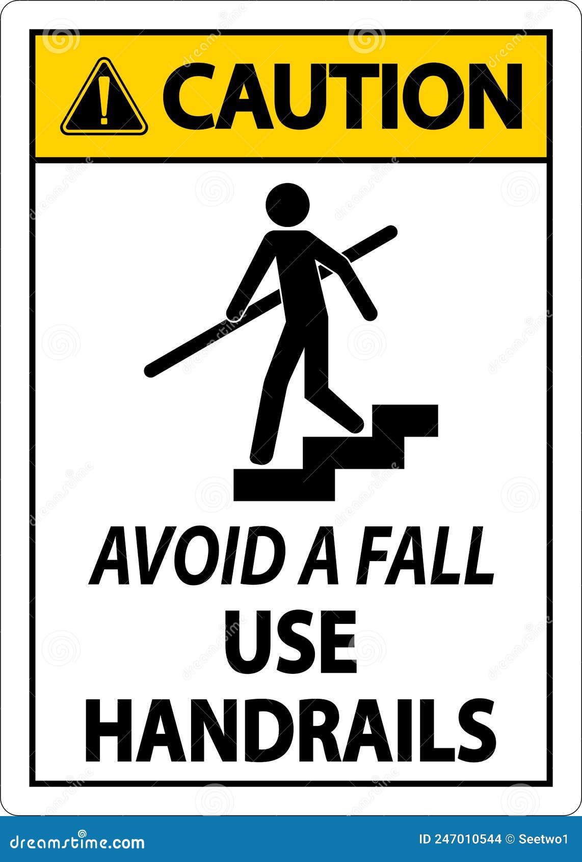 Caution Avoid a Fall Use Handrails Sign Stock Vector - Illustration of ...