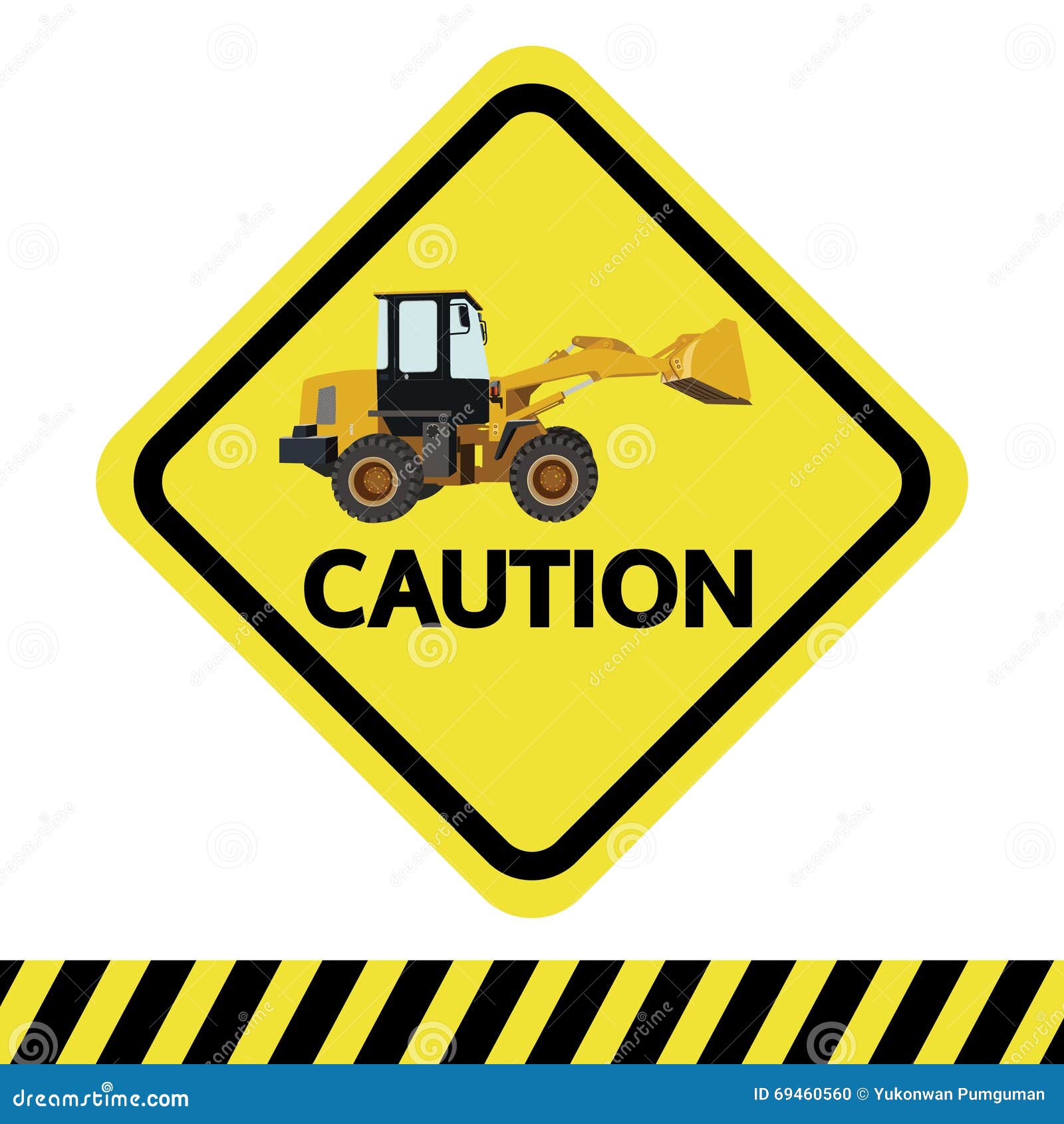 Caution with Backhoe Vector Sign Stock Vector - Illustration of truck ...