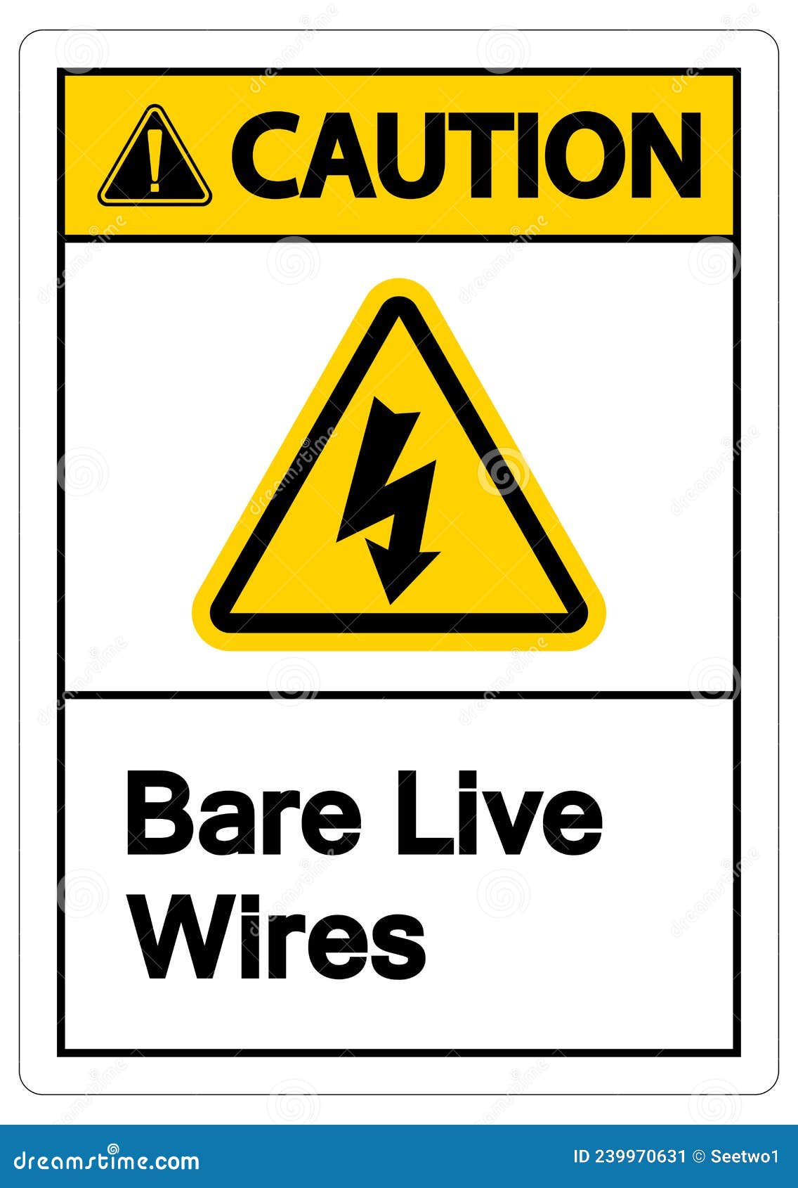 Caution Bare Live Wires Sign on White Background Stock Vector ...
