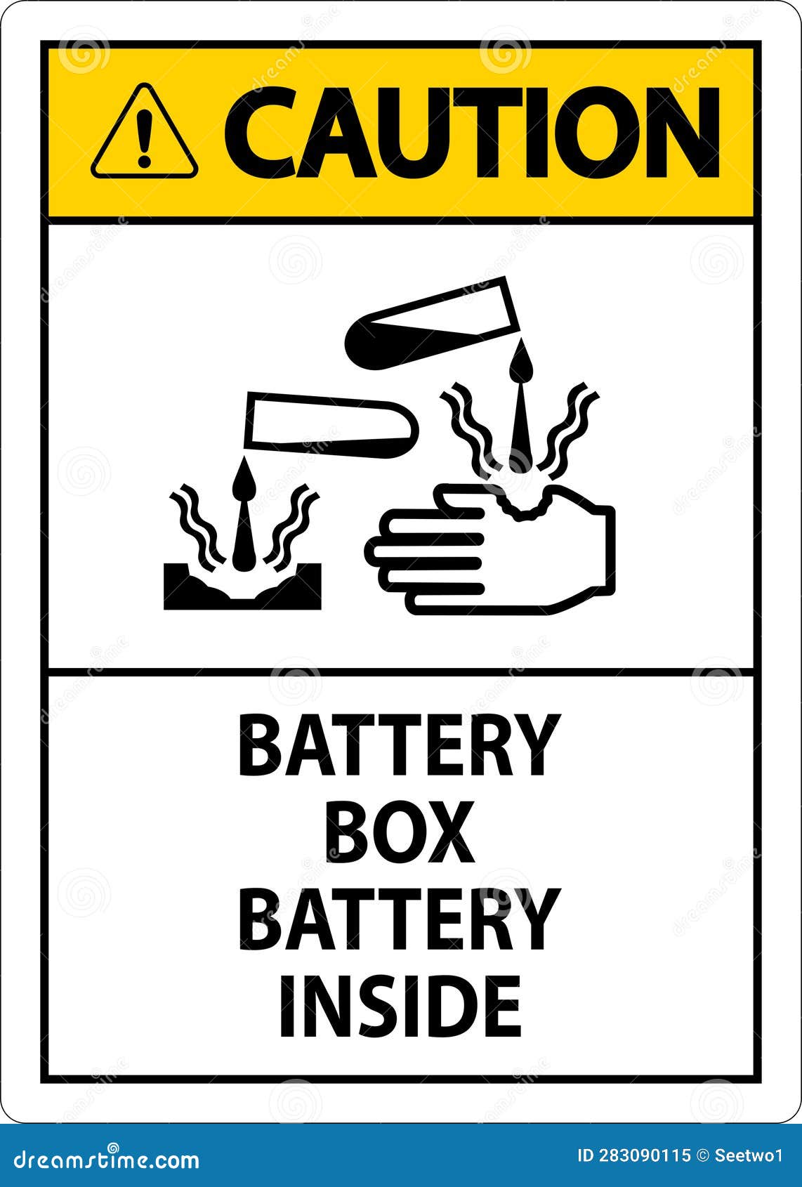 Caution Battery Box Battery Inside Sign with Symbol Stock Vector ...