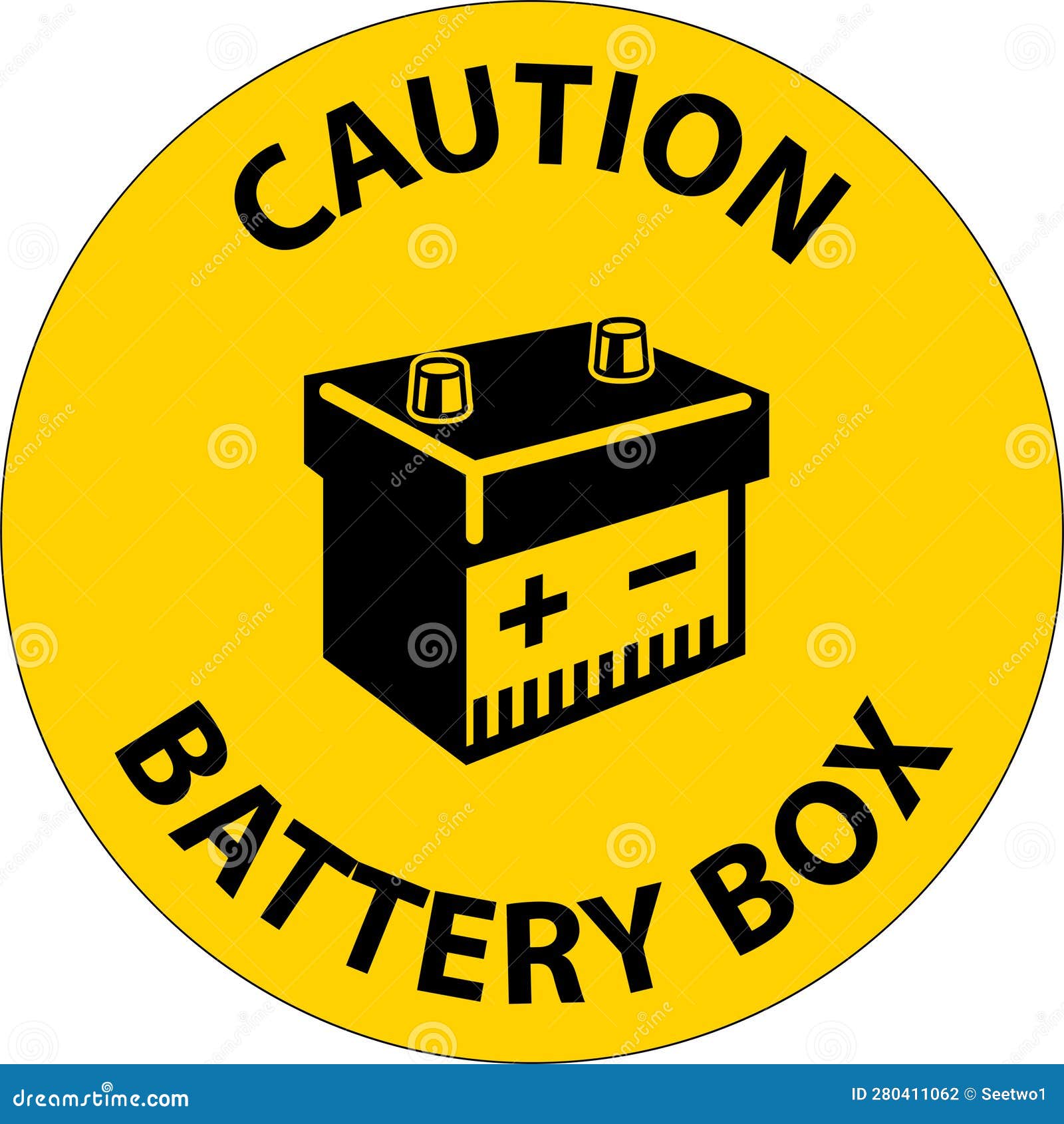 Caution Battery Box with Icon Sign on White Background Stock Vector ...