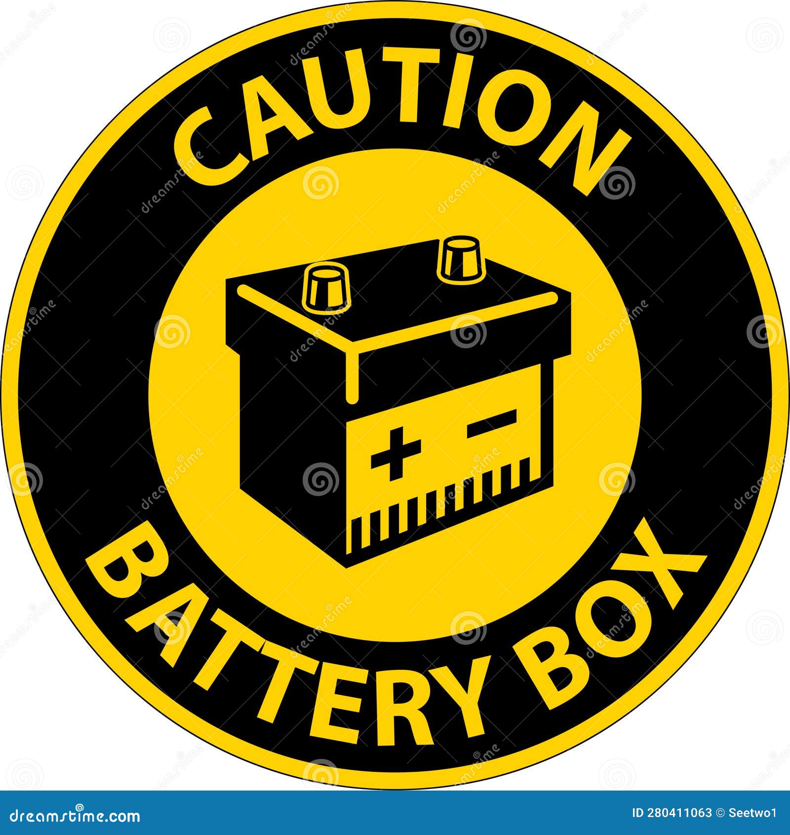 Caution Battery Box with Icon Sign on White Background Stock Vector ...