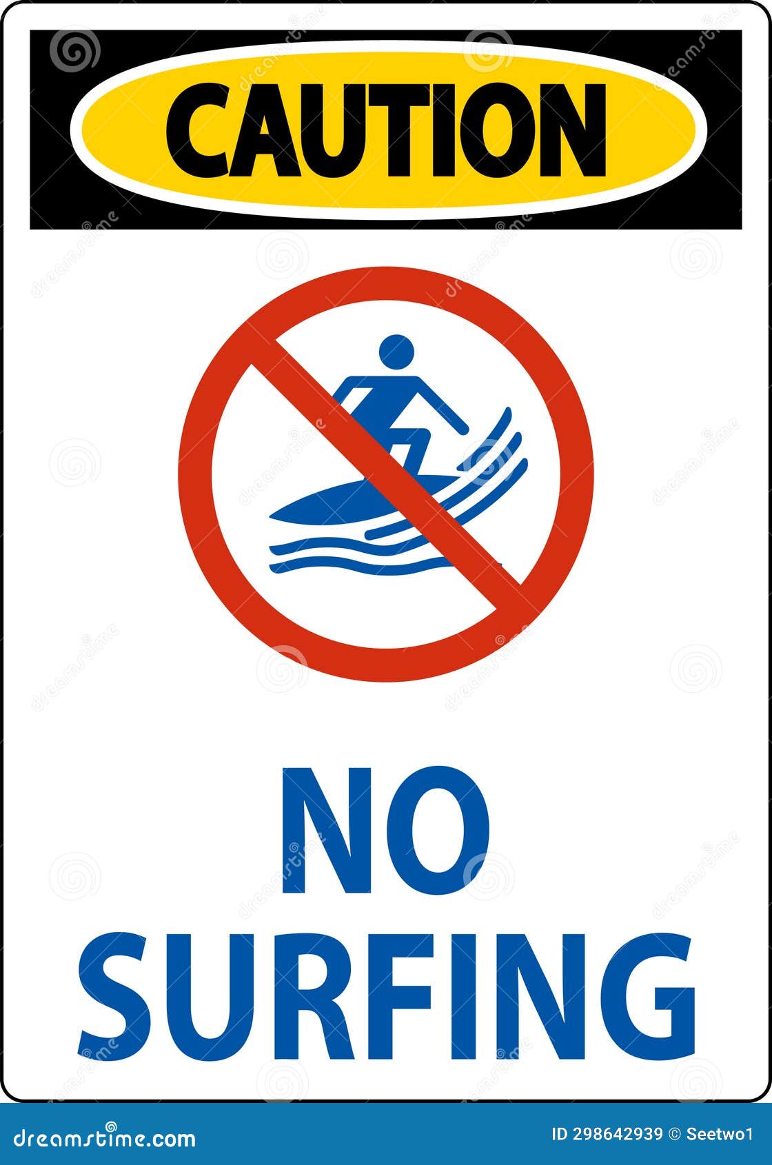 Caution Beach Safety Sign No Surfing Stock Vector - Illustration of ...