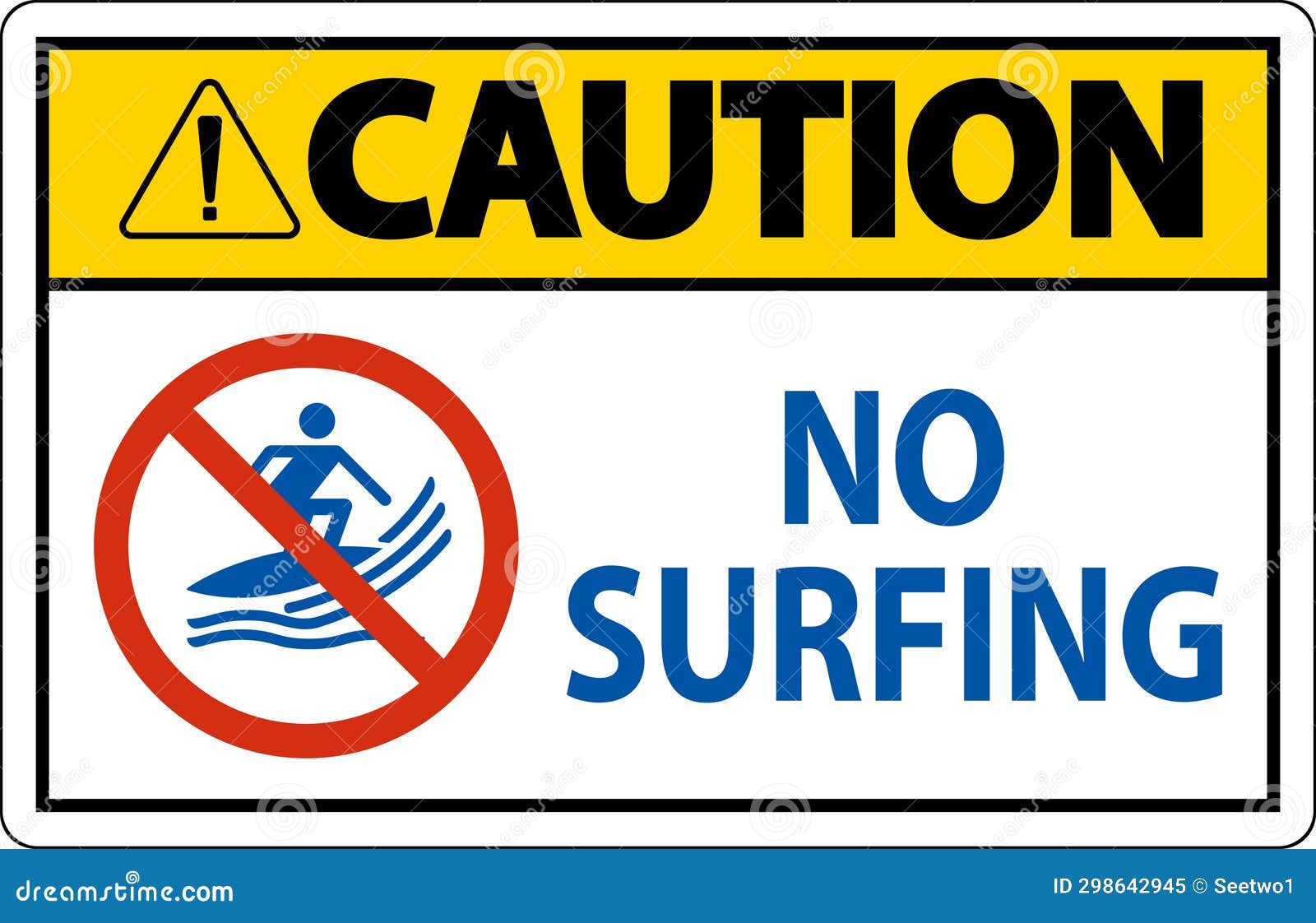 Caution Beach Safety Sign No Surfing Cartoon Vector | CartoonDealer.com ...