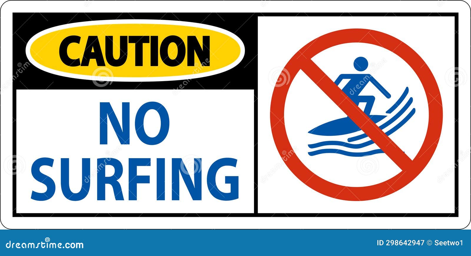 Caution Beach Safety Sign No Surfing Vector Illustration ...