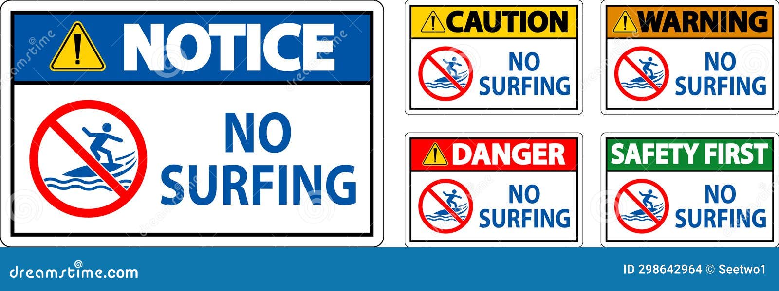Caution Beach Safety Sign No Surfing Vector Illustration ...