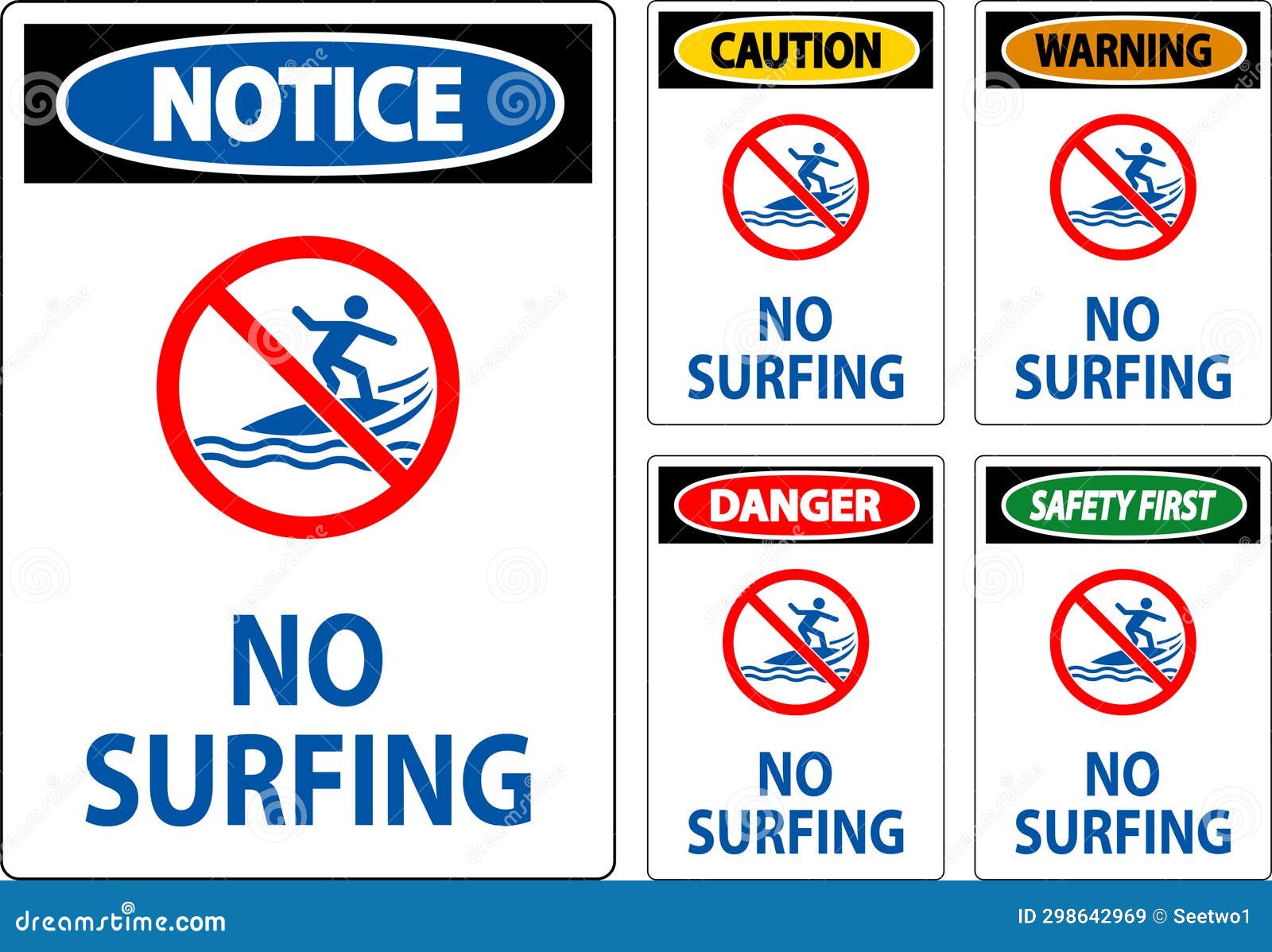 Caution Beach Safety Sign No Surfing Stock Vector - Illustration of ...