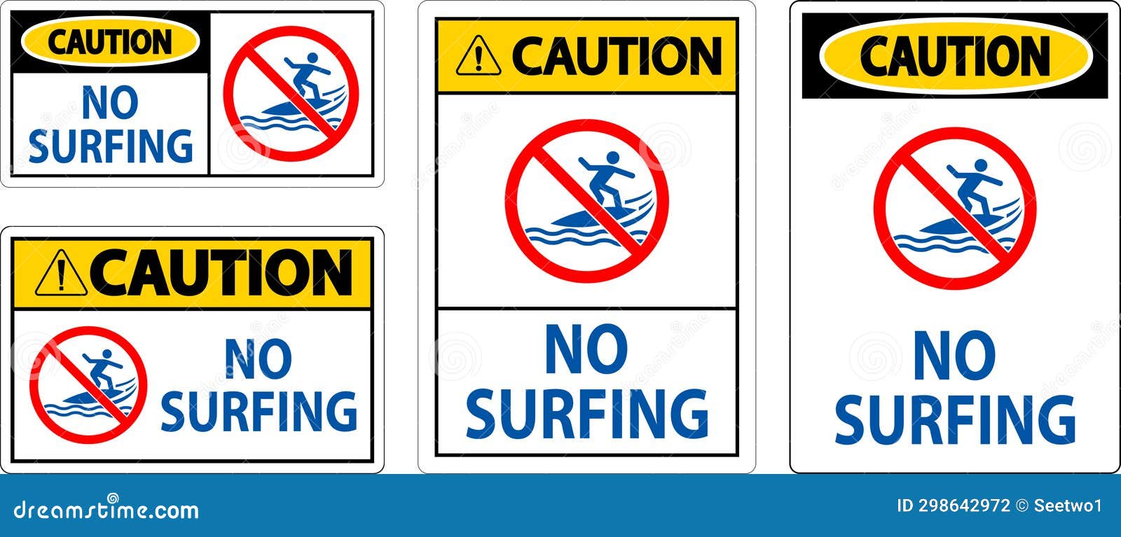 Caution Beach Safety Sign No Surfing Vector Illustration ...