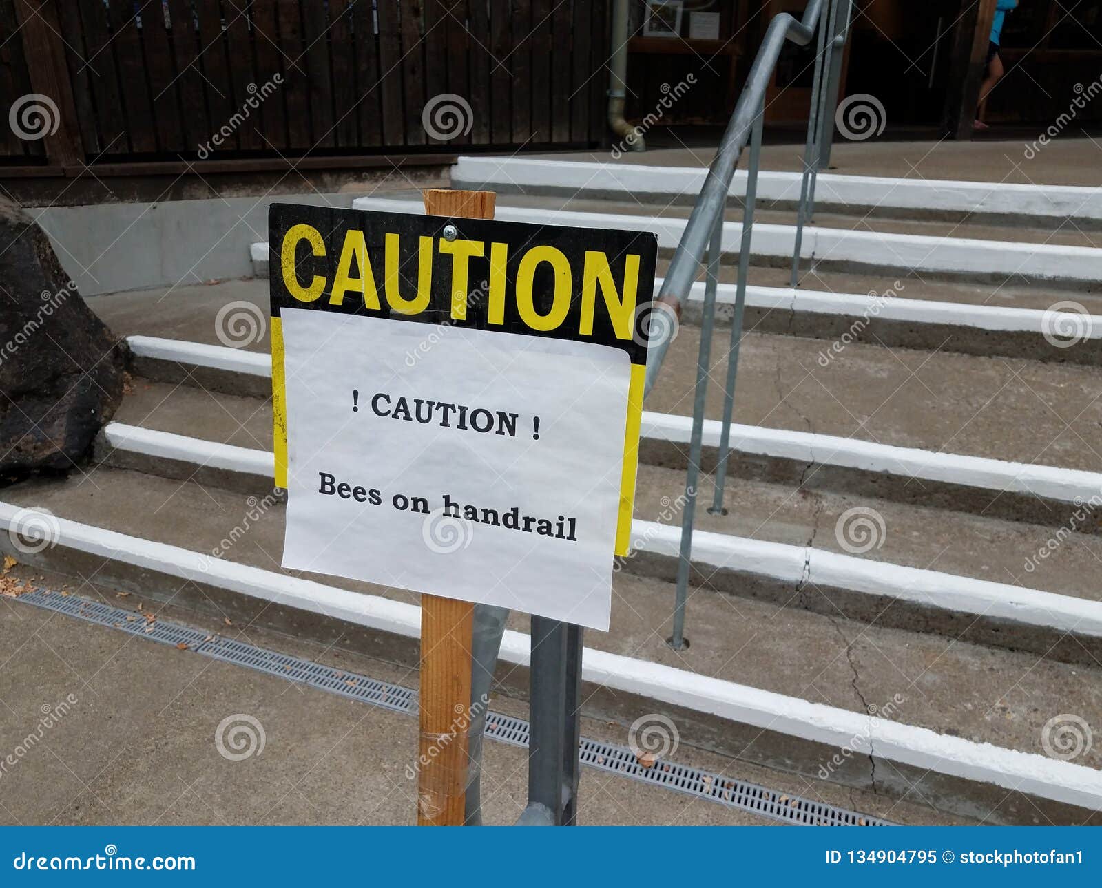 Caution Bees on Handrail Sign on Steps Stock Image - Image of handrail ...