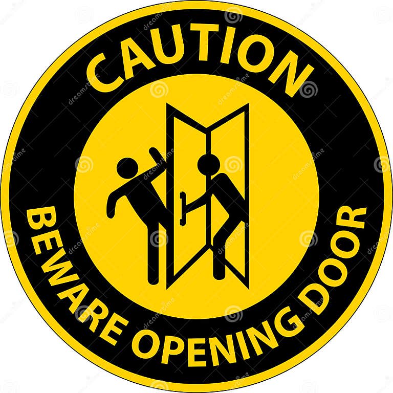 Caution Beware Opening Door Sign on White Background Stock Vector ...