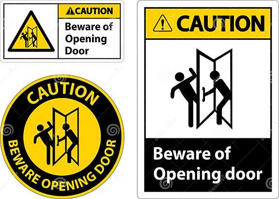 Caution Beware Opening Door Sign on White Background Stock Vector ...