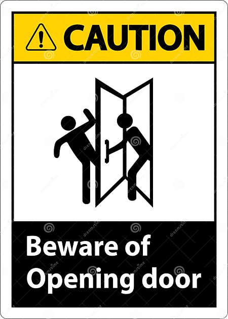 Caution Beware Opening Door Sign on White Background Stock Vector ...