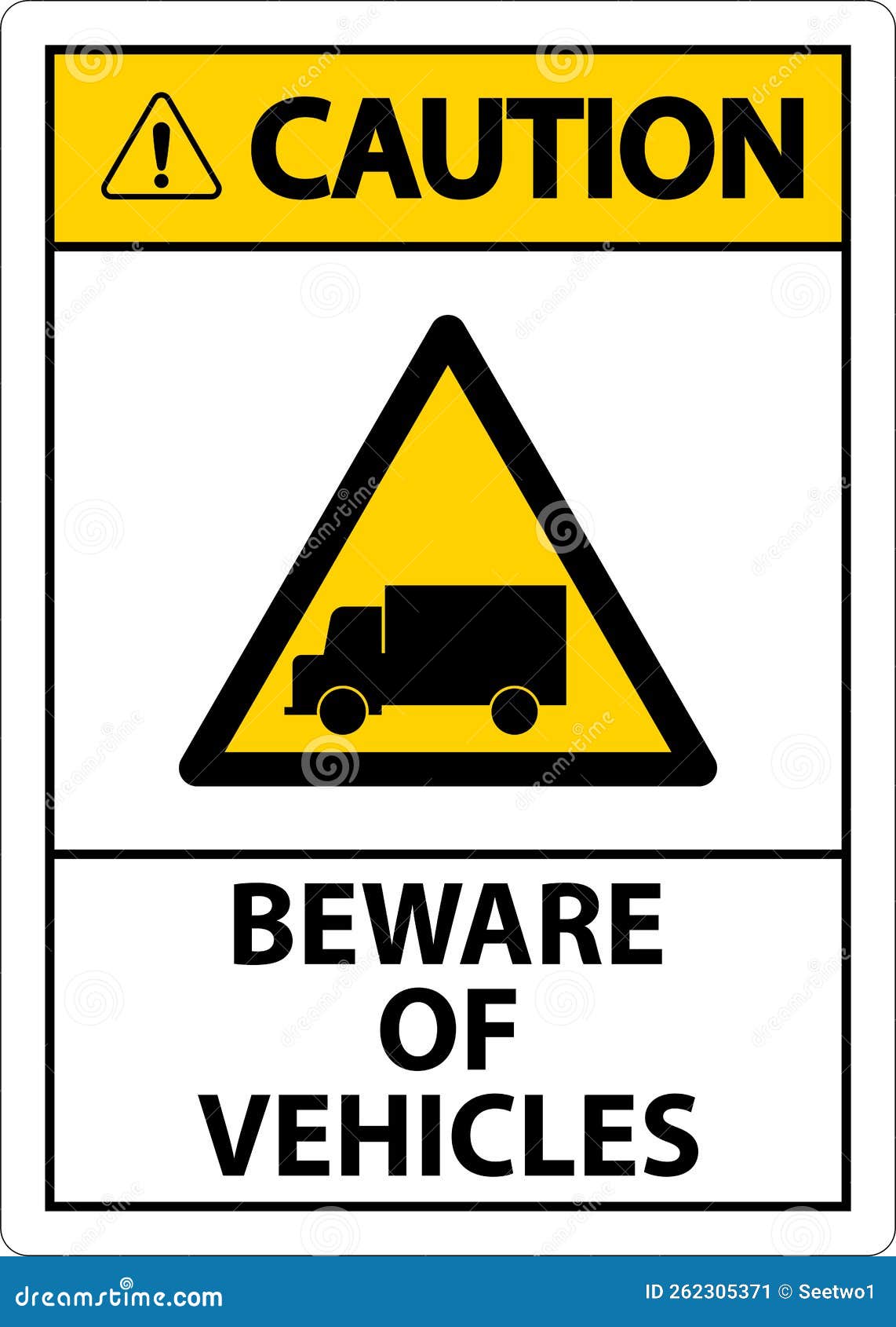 Caution Beware of Vehicles Sign on White Background Stock Vector ...