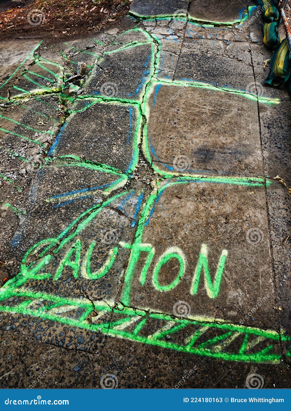 Caution Chalk Sign on Broken Pavement Stock Image - Image of liability ...