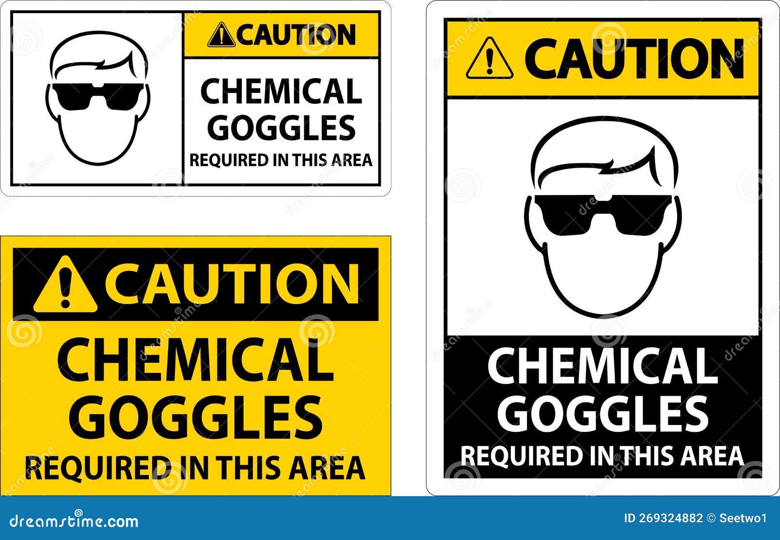 Caution Chemical Goggles Required Sign on White Background Stock Vector ...