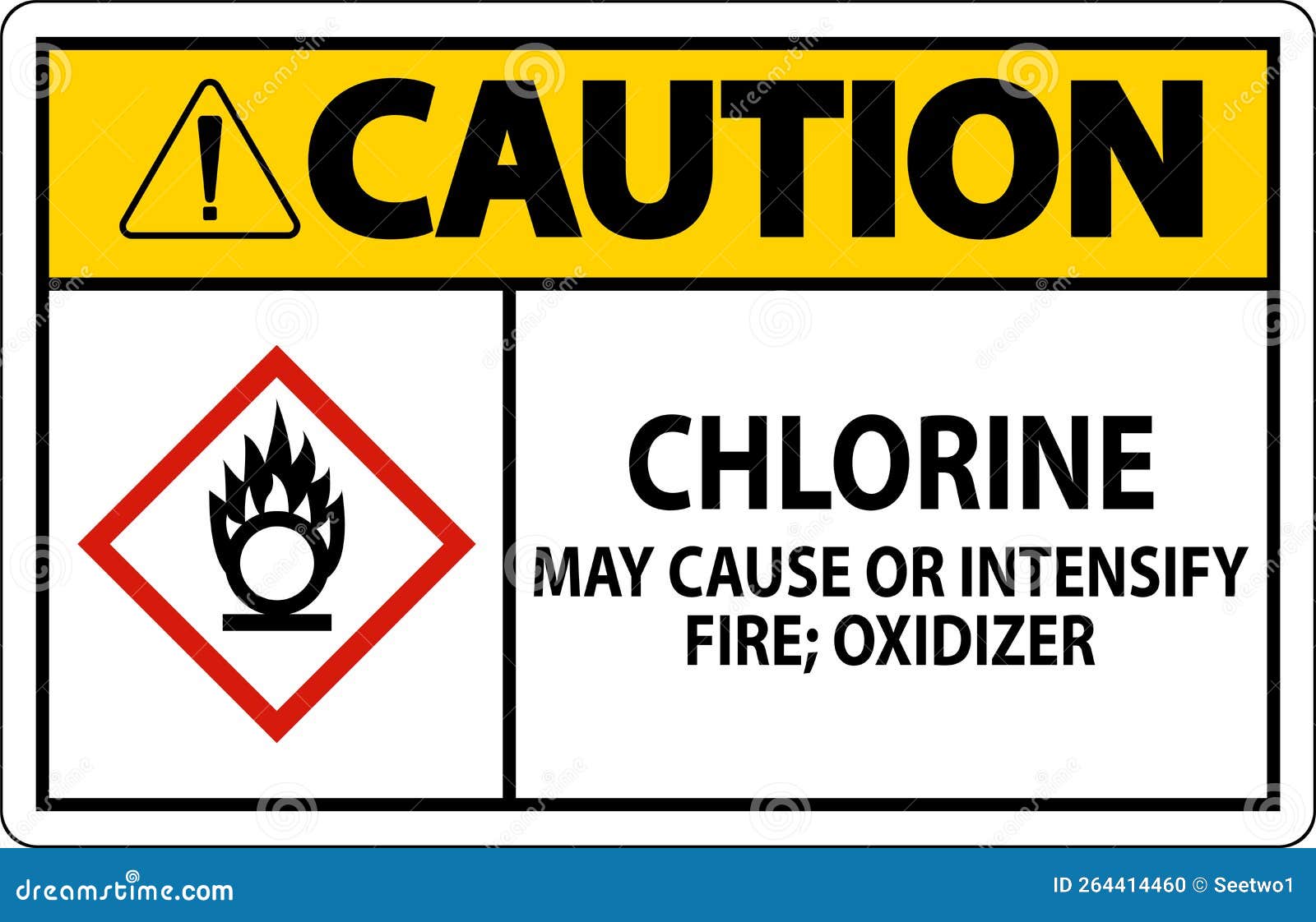 Caution Chlorine Oxidizer GHS Sign On White Background Cartoon Vector ...