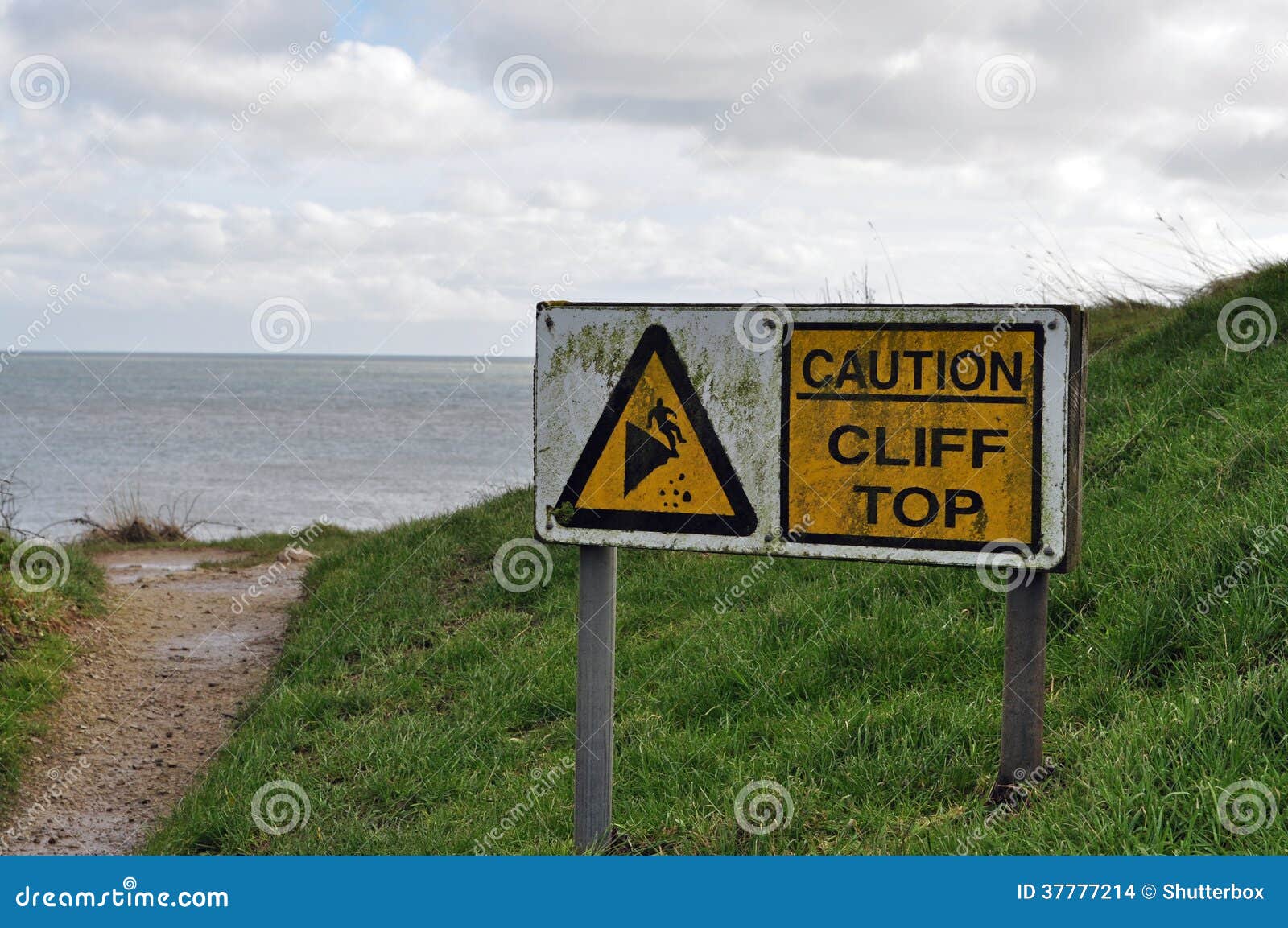 Caution cliff top sign stock photo. Image of warningsign - 37777214