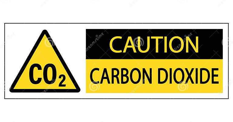 Caution, CO2. Yellow Triangle Warning Sign with Symbol and Text by Side ...