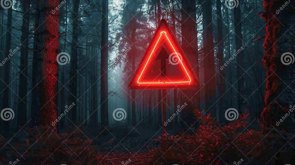 Caution Concept. Triangle Warning Sign in Tree in Forest Stock Photo ...