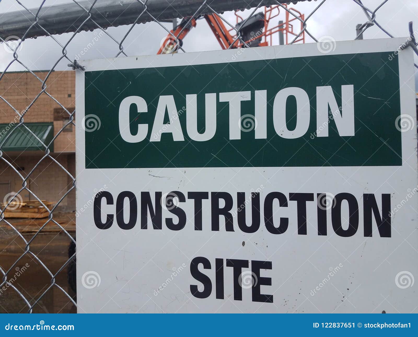 Caution Construction Site Sign on Metal Fence Stock Image - Image of ...