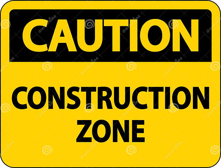 Caution Construction Zone Symbol Sign on White Background Stock Vector ...