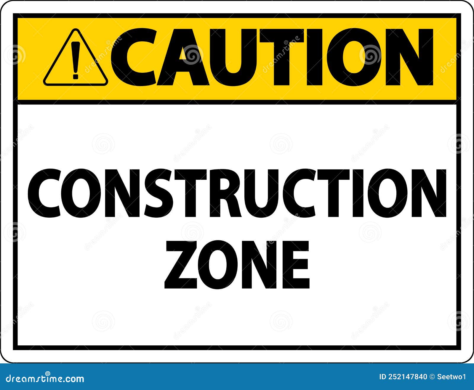 Caution Construction Zone Symbol Sign on White Background Stock Vector ...