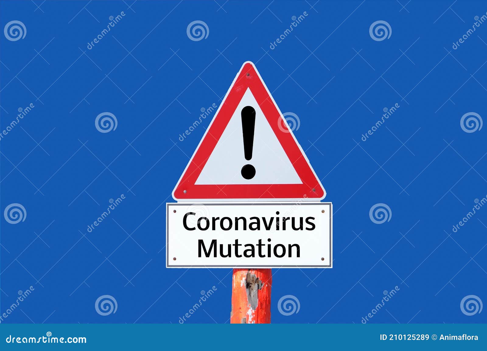 Caution Corona Mutation Warning Sign on Blue Background in German Stock ...