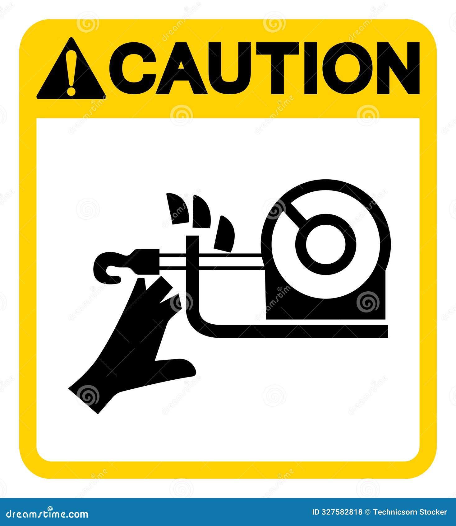 Caution, Cutting Shafts. Safety Warning Sign. Yellow Triangle With ...