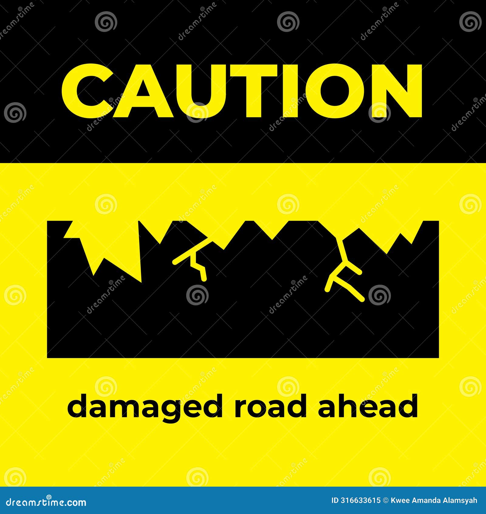 Caution Damaged Road Ahead Poster Sign Stock Vector - Illustration of ...