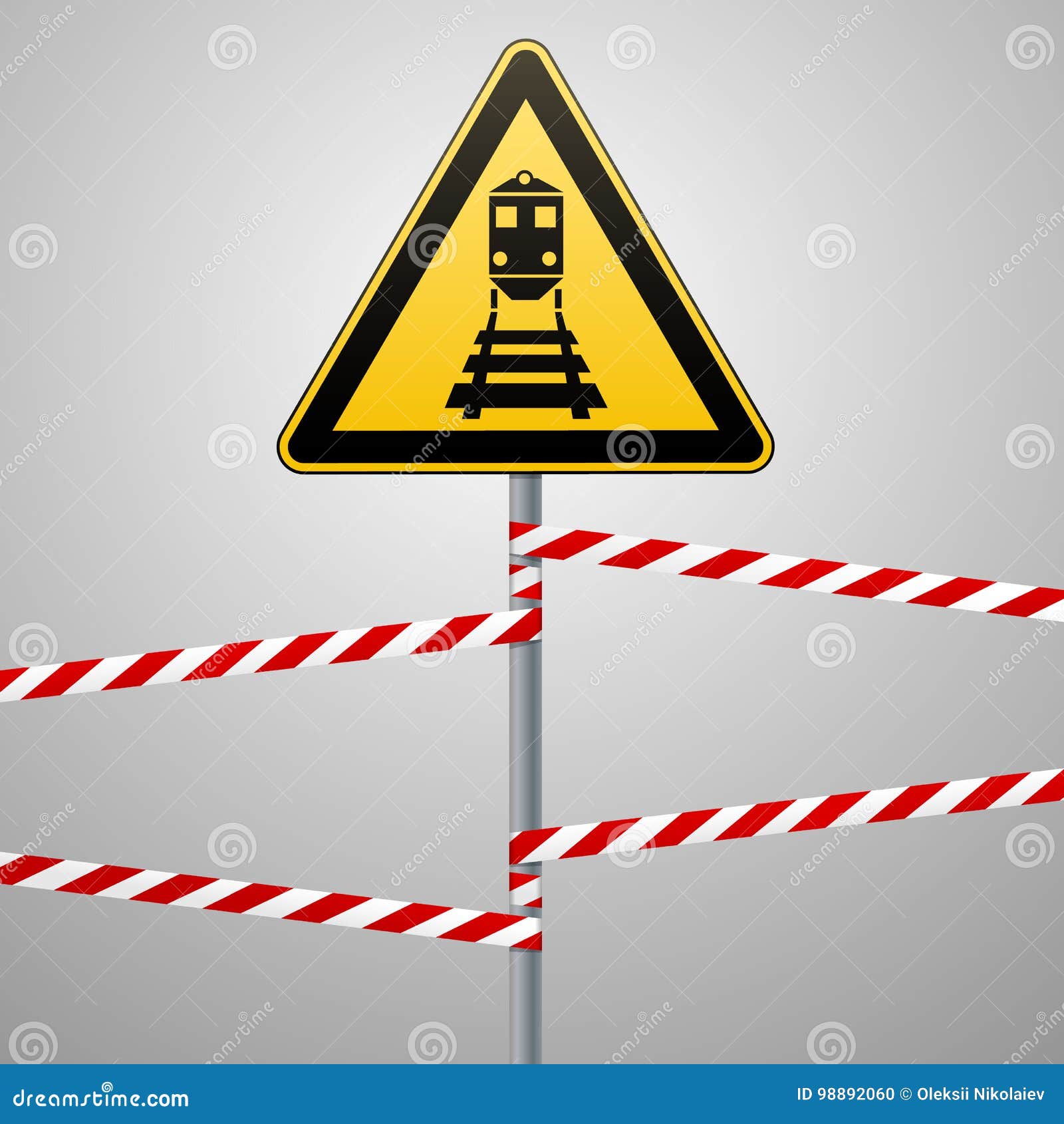 Caution - Danger Warning Sign Safety. Beware of the Train. a Yellow ...