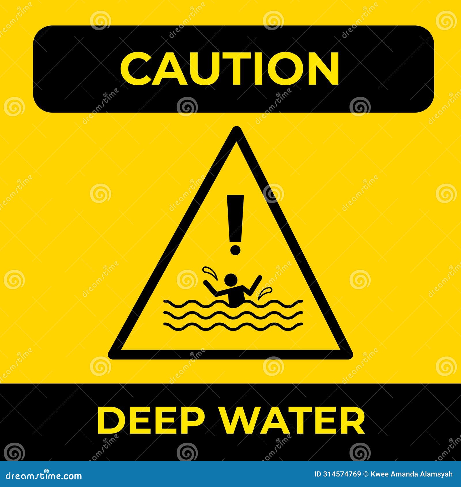 Caution Deep Water Sign Age Vector Drawing Stock Illustration ...