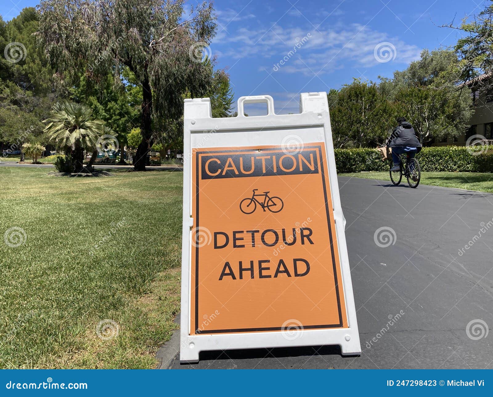 Caution. Detour Ahead Warning Sign with Bicycle Emblem Stock Image ...