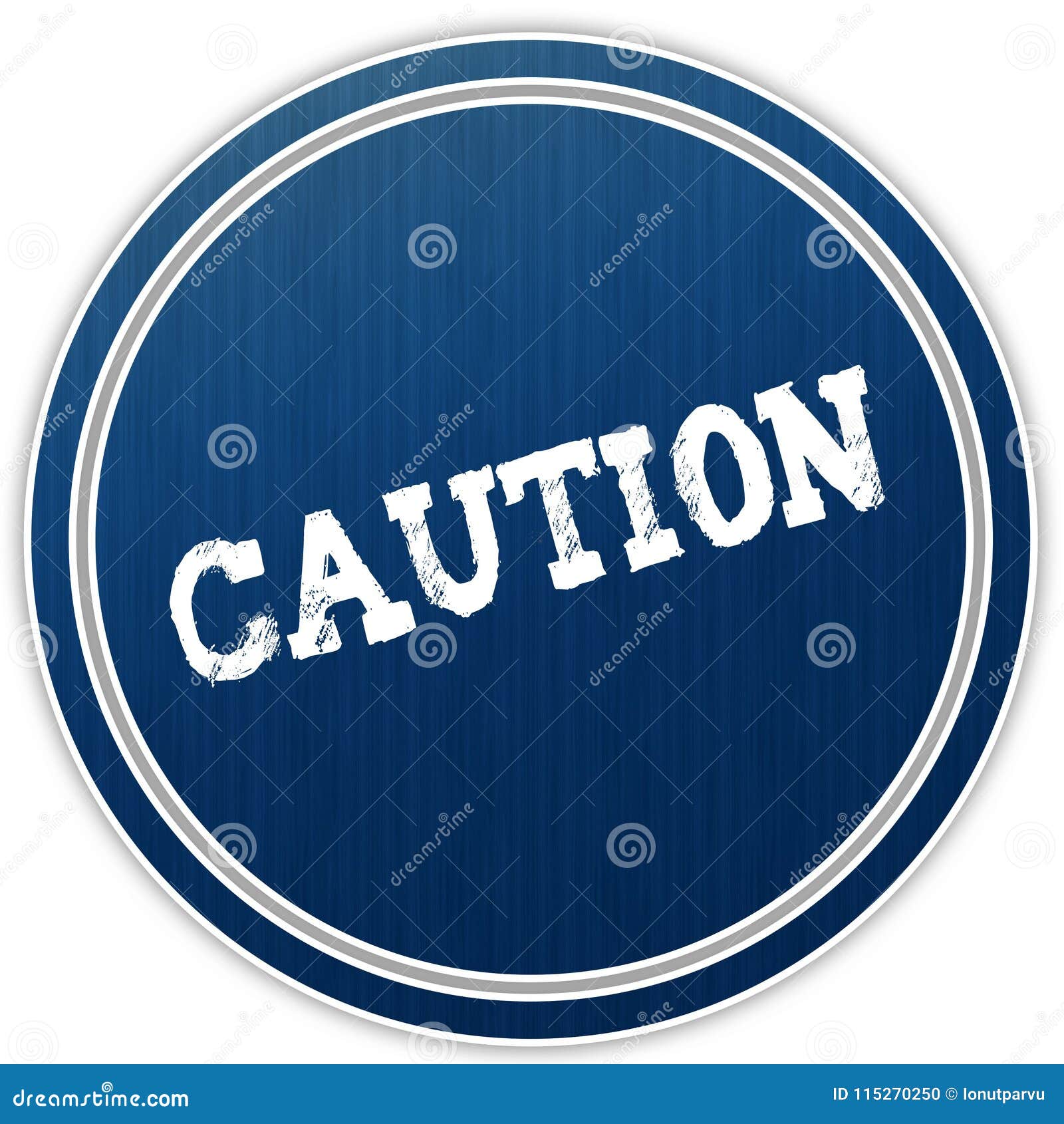 CAUTION Distressed Text on Blue Round Badge. Stock Illustration ...