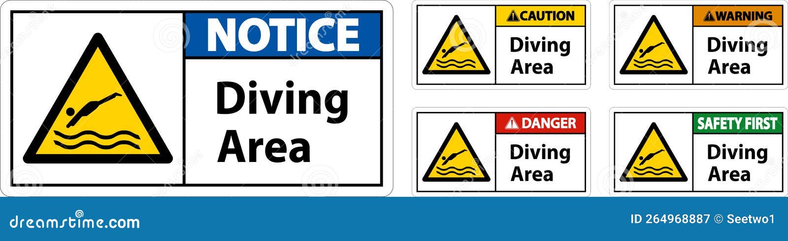 Caution Diving Area Hazard Sign on White Background Stock Vector ...