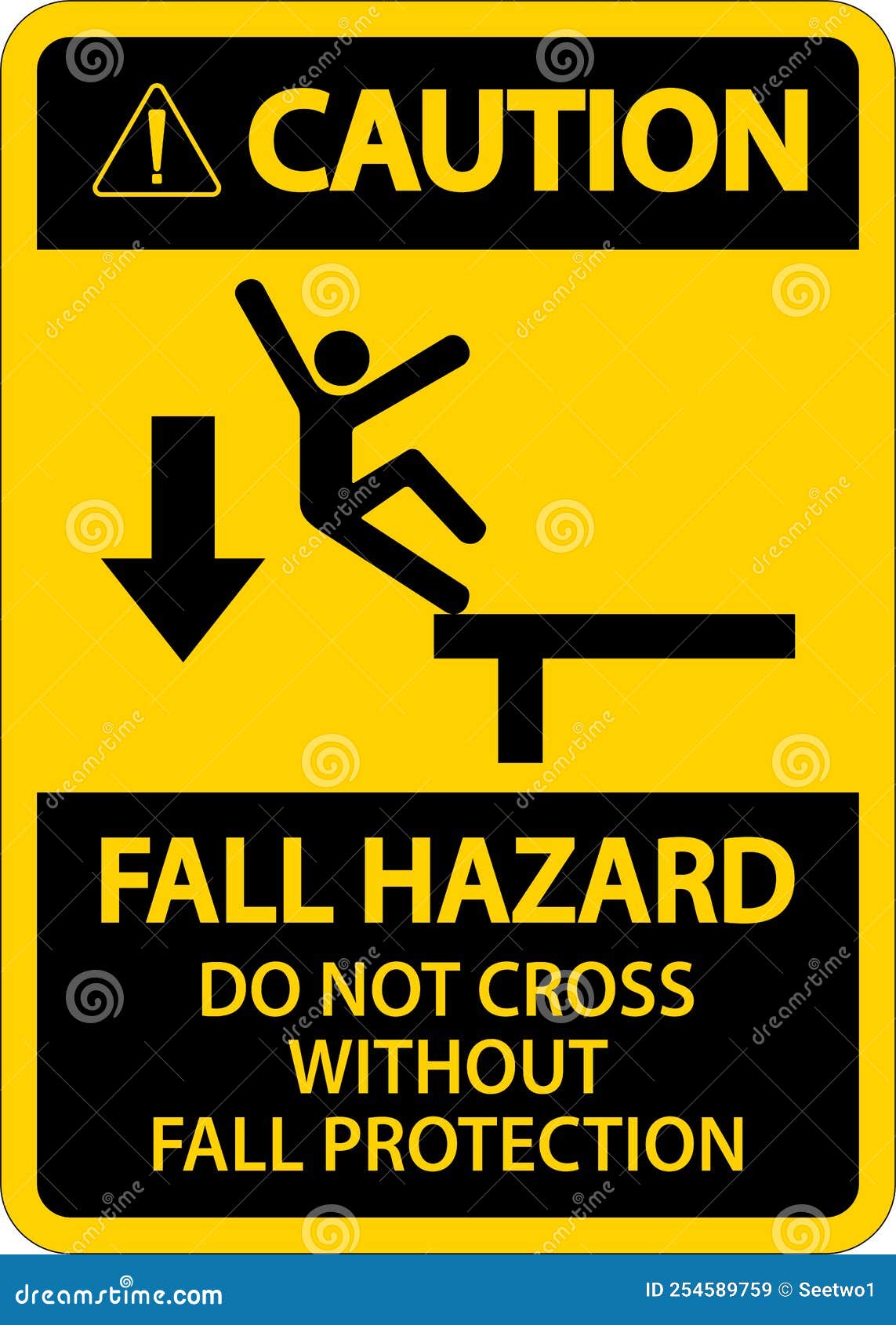 Caution Do Not Cross without Fall Protection Sign on White Background ...