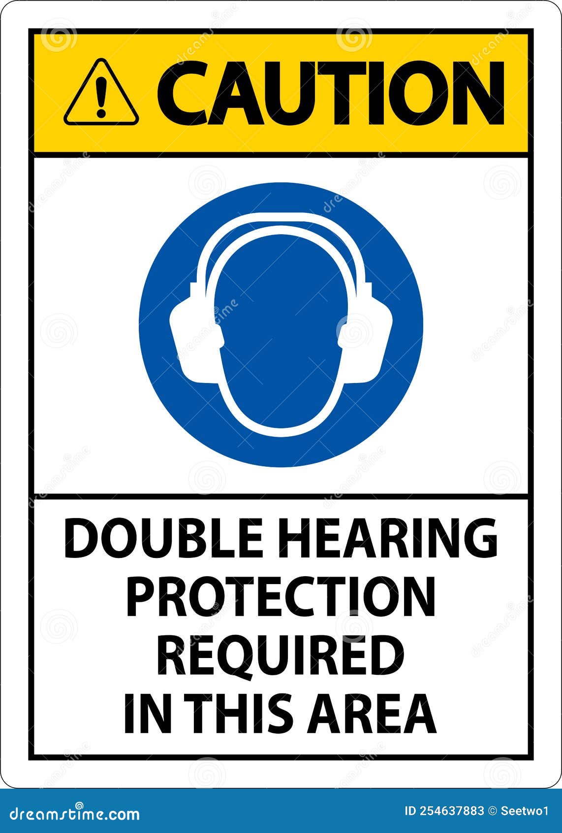 Caution Double Hearing Protection Sign on White Background Stock Vector ...