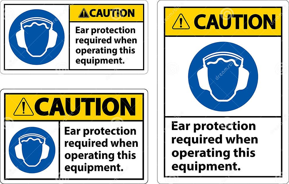 Caution Ear Protection Required Sign on White Background Stock Vector ...