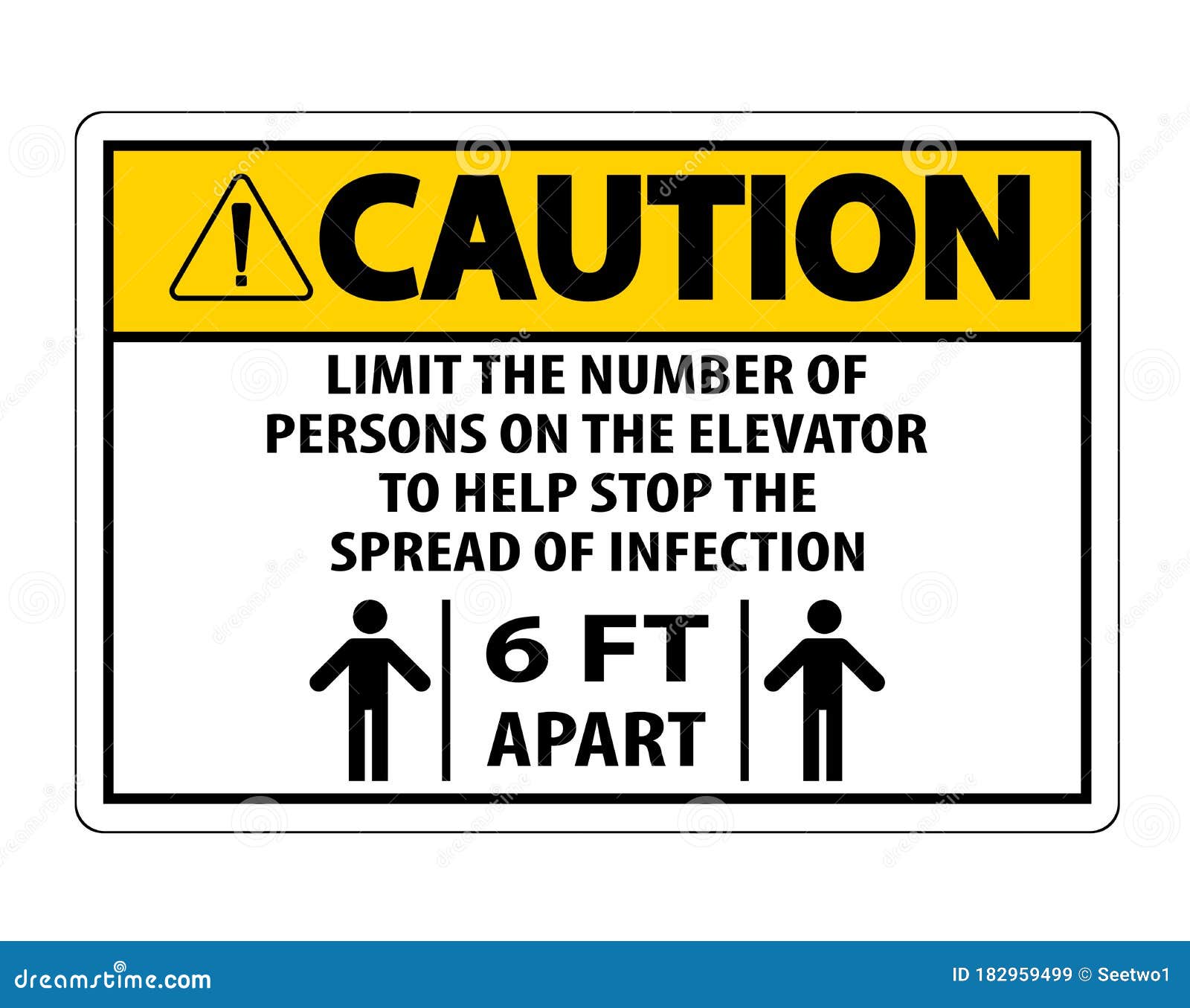 Caution Elevator Physical Distancing Sign Isolate on White Background ...